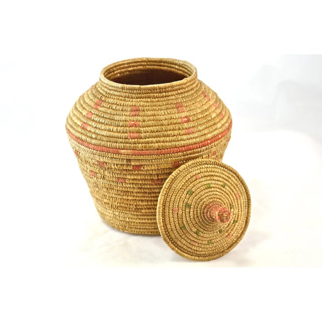 Native American Hand Woven Lidded Jar | Chairish