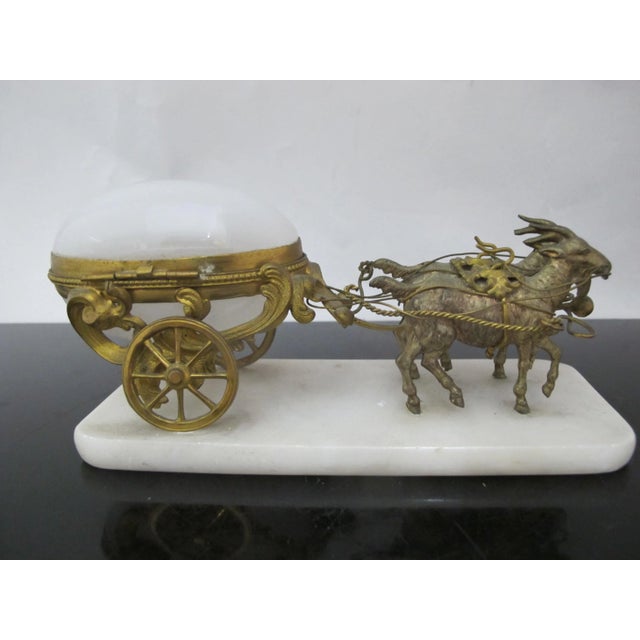 Antique French Gilt Metal Opaline Glass Egg Goat Goat Cart Trinket Box ...