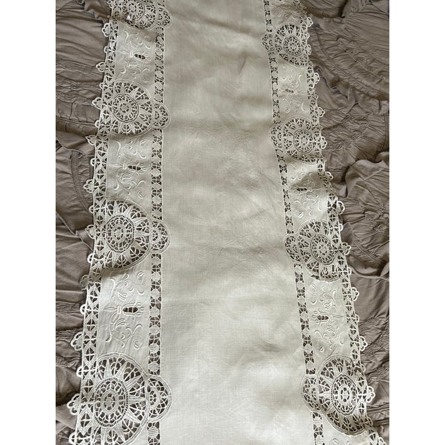 Vintage Linen, Lace, & Embroidered Long Table Runner | Chairish