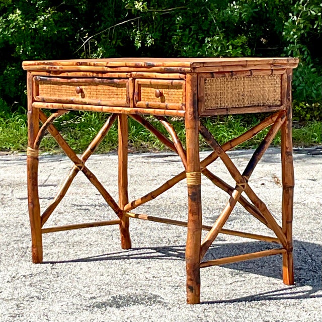 Vintage Coastal Bamboo Writing Desk | Chairish