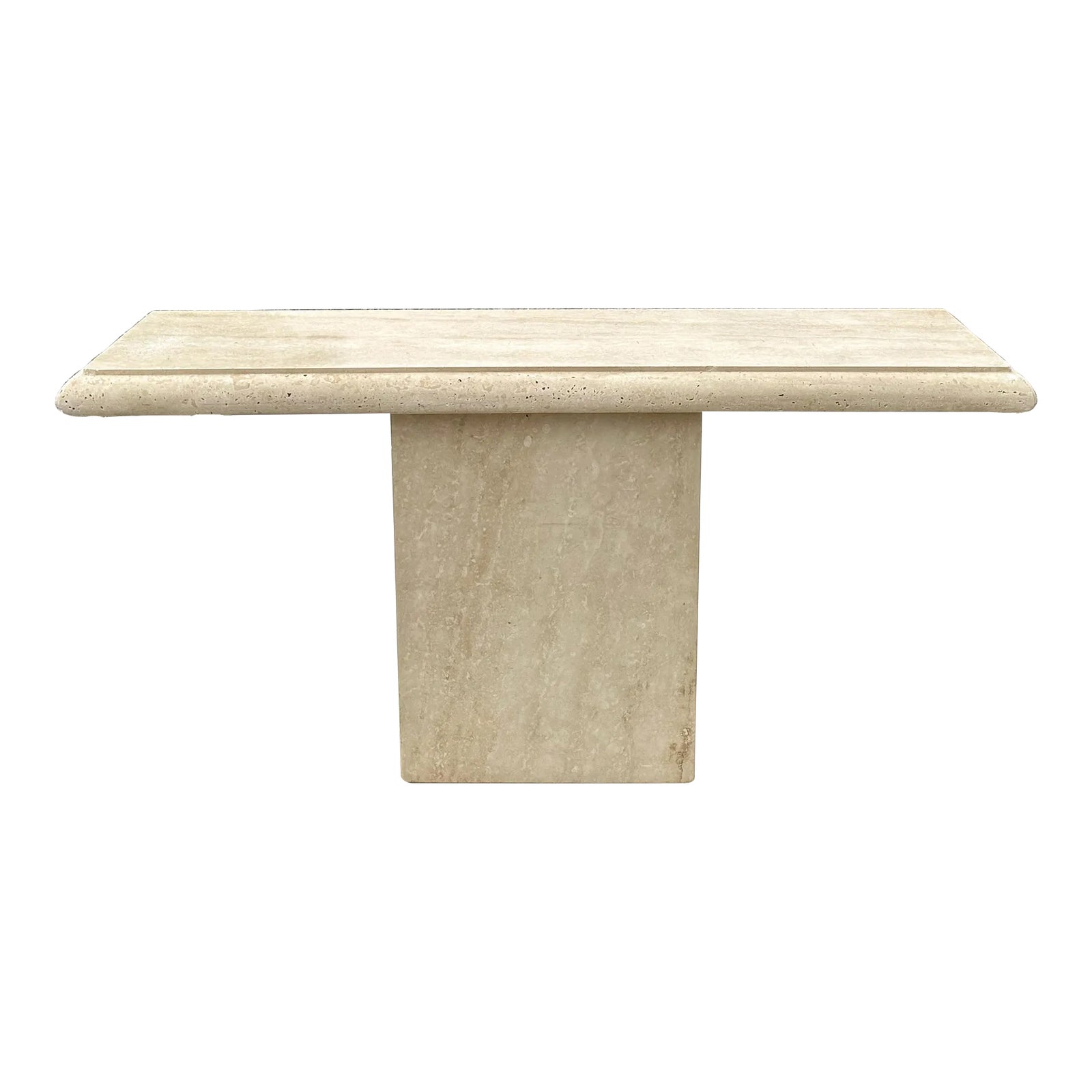 Late 20th Century Polished Travertine Pedestal Console Table | Chairish