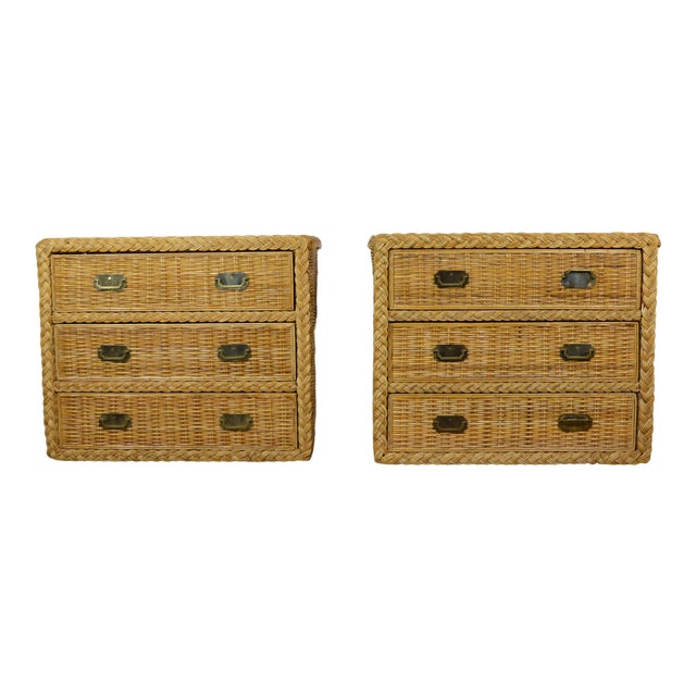 1960s Rattan Campaign-Style Commodes - A Pair | Chairish