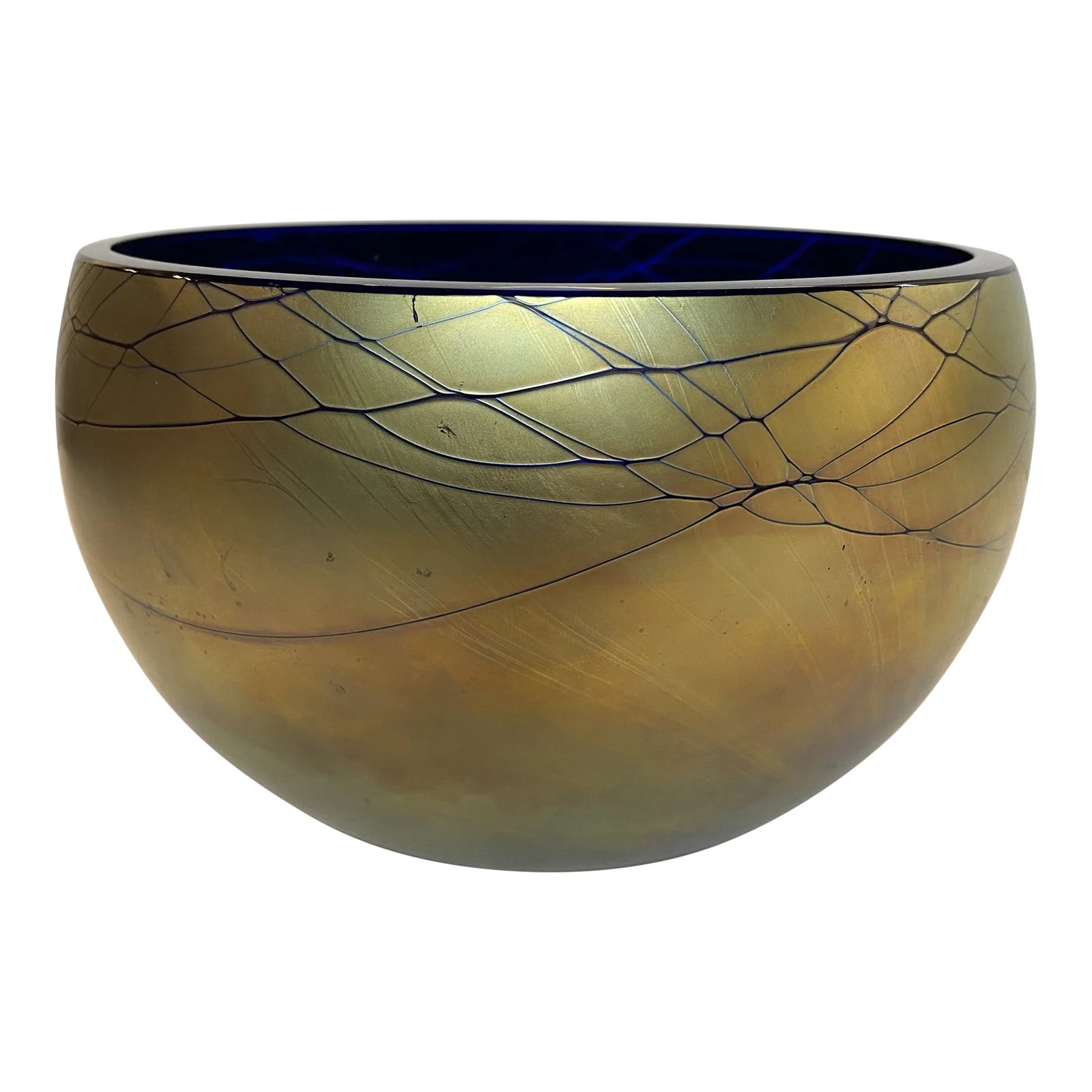 Mid 20th Century Hand Made Studio Art Glass Cobalt Blue Iridescent ...