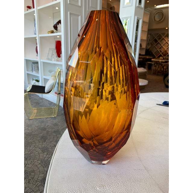 Contemporary Arcade Murano Crystal Amber Vase by Ivan Baj | Chairish