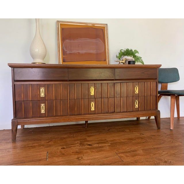 1960s Vintage Walnut Dixie Lowboy Dresser 9 Drawer | Chairish