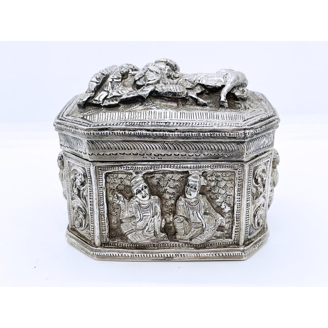 Antique Burmese Embossed High Grade Silver Box, Lower Burma | Chairish