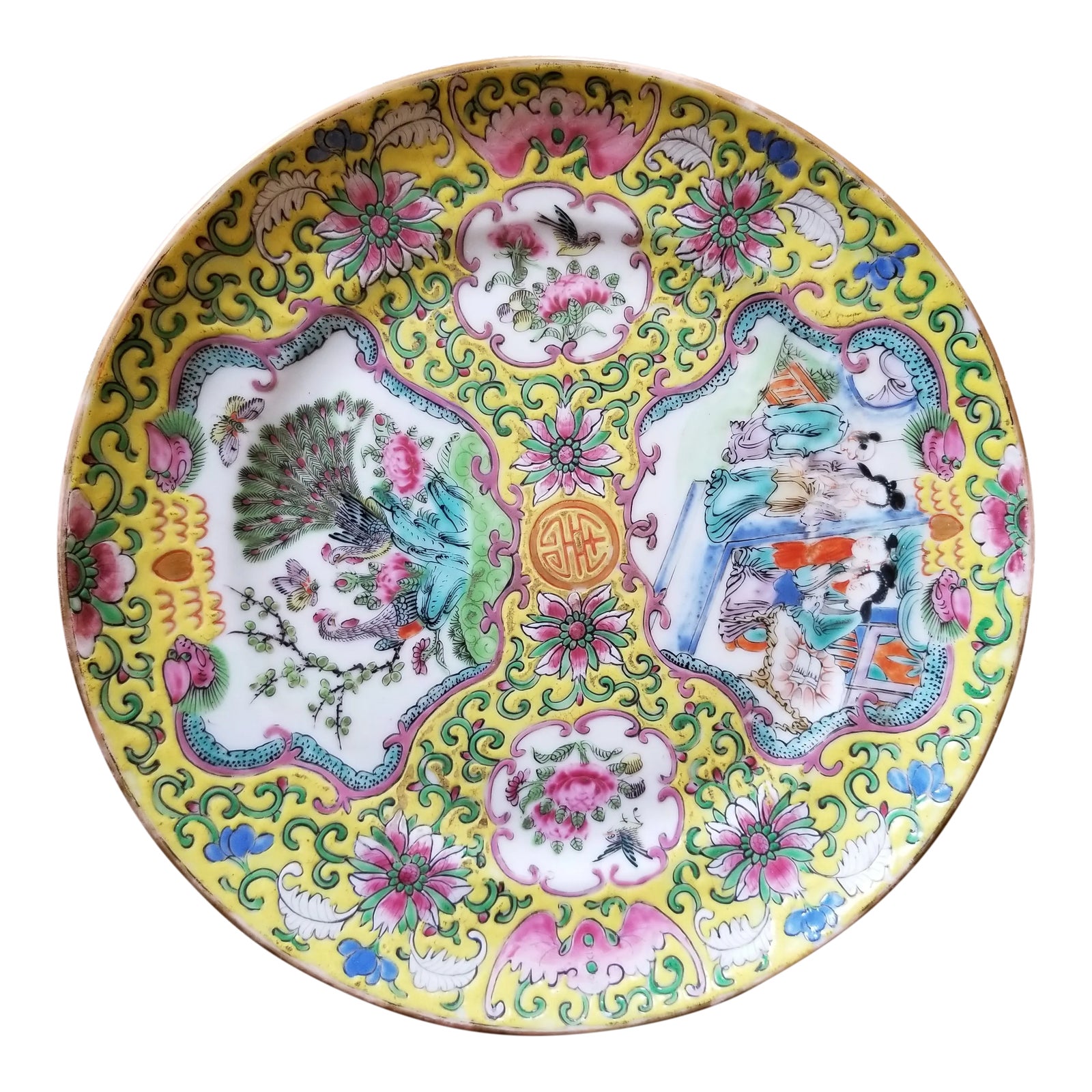 Antique Chinese Export Yellow Medallion Plate | Chairish