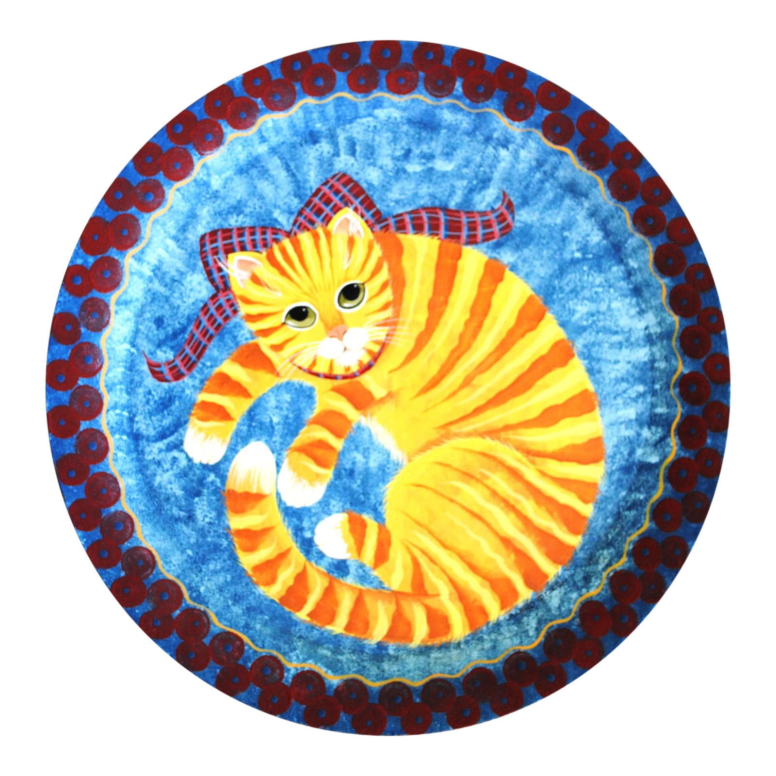 Nancy Albro Folk Art Americana Orange Cat Painted Wood Tray | Chairish