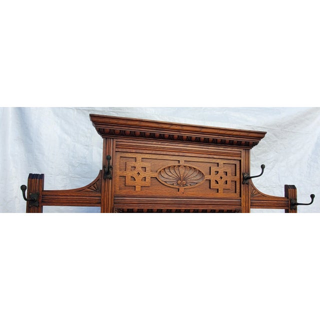 Antique 1890s Carved Oak Hall Tree W Hooks, Mirror, Marble Top ...