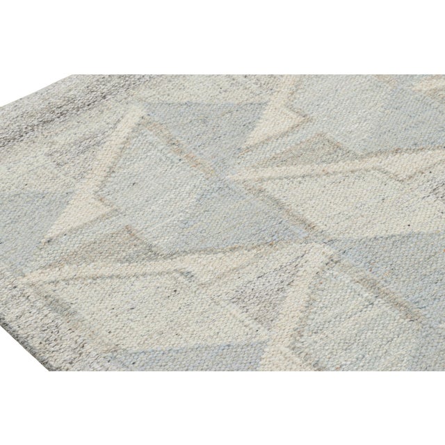 Rug & Kilim’s Scandinavian Style Rug in Blue With Gray-White Geometric ...