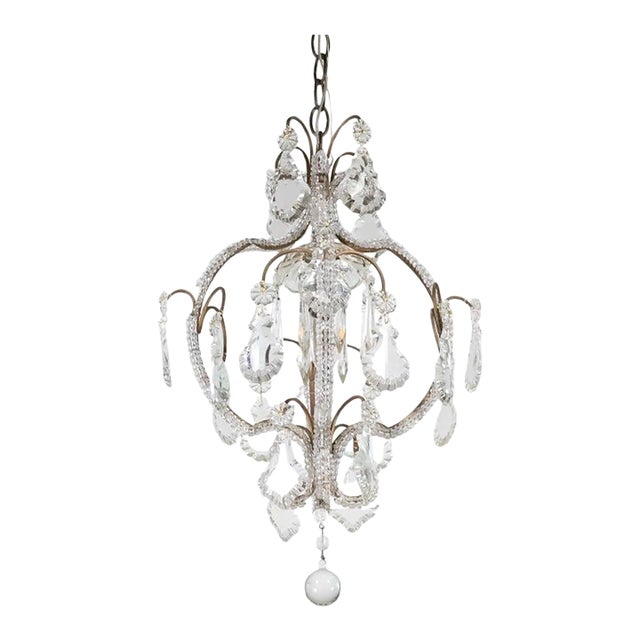Small Mid Century Italian Rococo Style Crystal Single-Light Chandelier ...