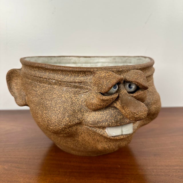 Ceramic Ugly Face Wide Planter Pot | Chairish