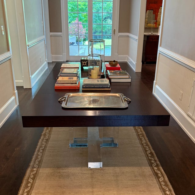 Dining Table With Acrylic Ribbon Cross Base From Allan Knight | Chairish