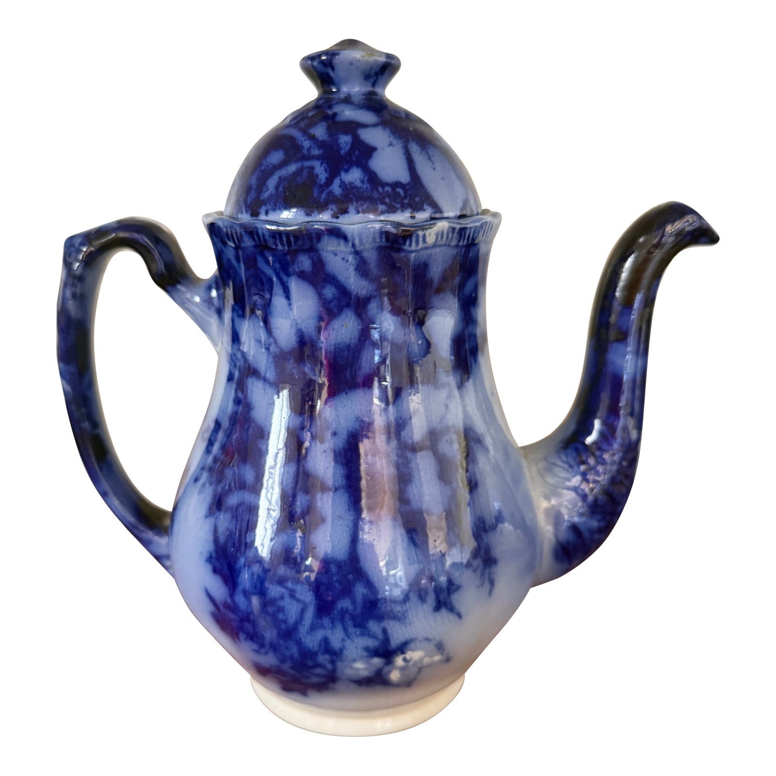 19th Century Flow Blue Tea Pot in Floral Pattern | Chairish