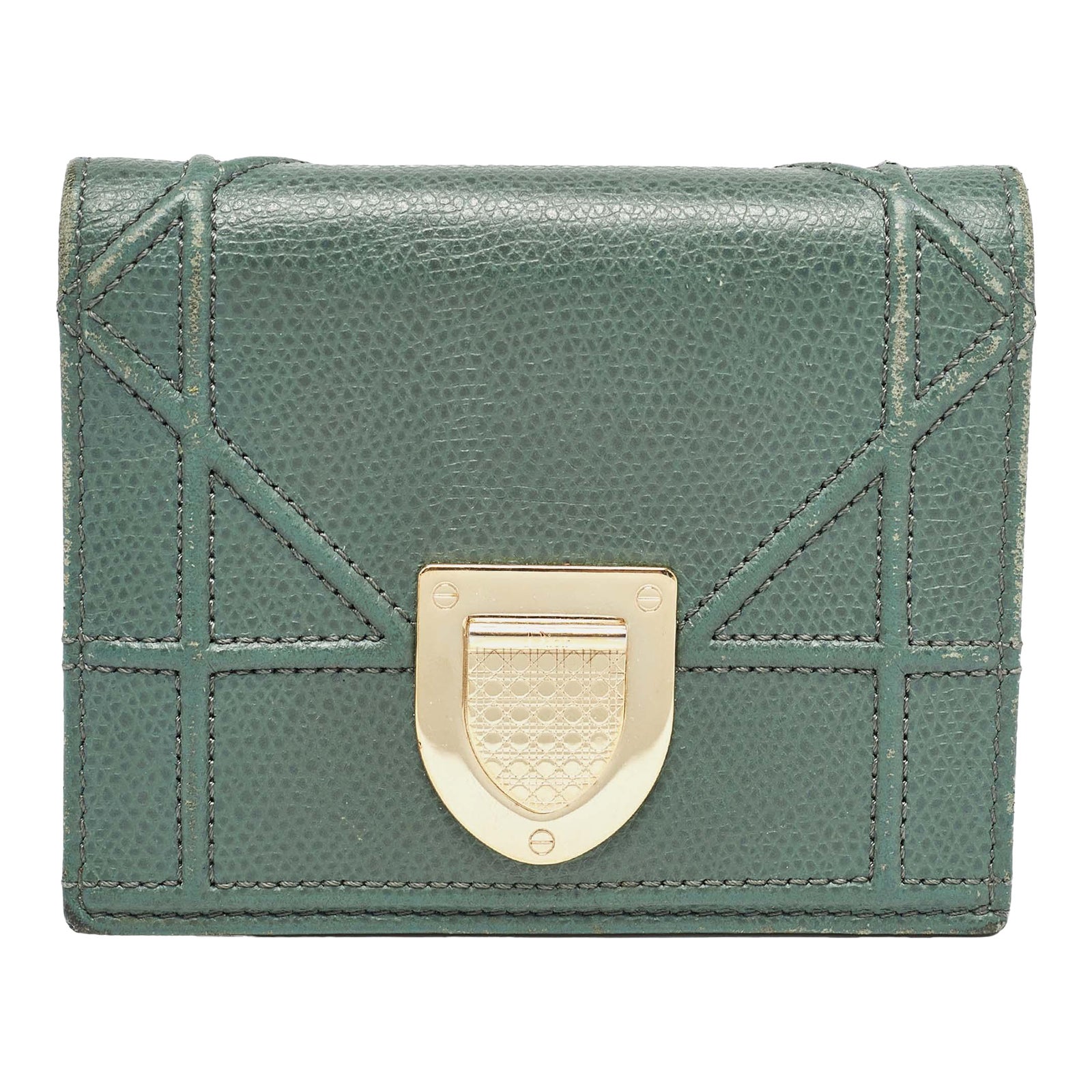 Dior Green Leather Ama Bifold Compact Wallet | Chairish