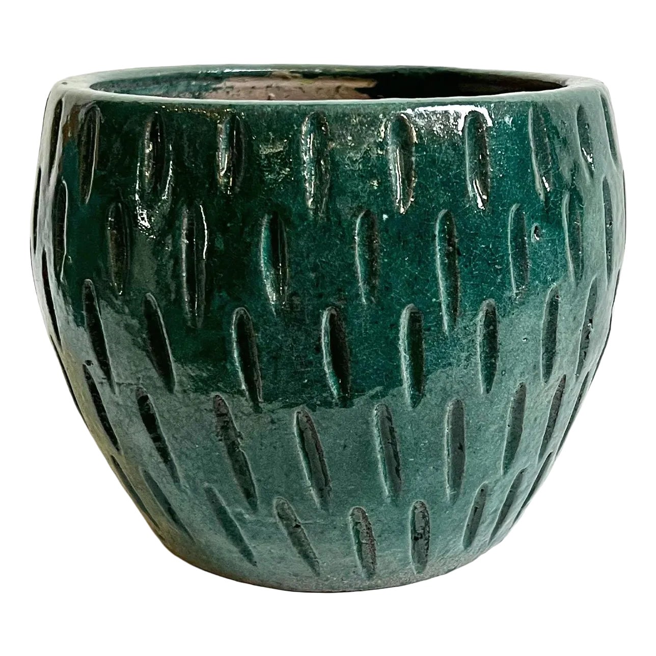 Vintage Green Java Ceramic Planter Pot | Chairish