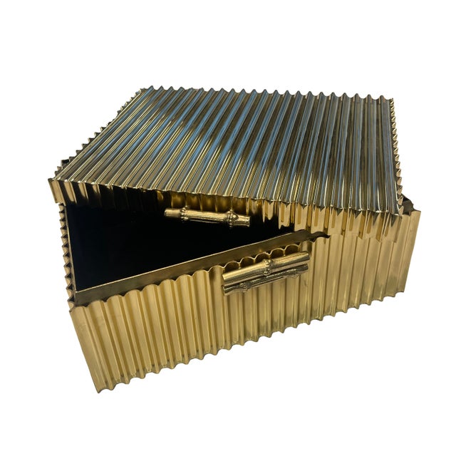 Late 20th Century Corrugated Brass Decorative Storage Box | Chairish