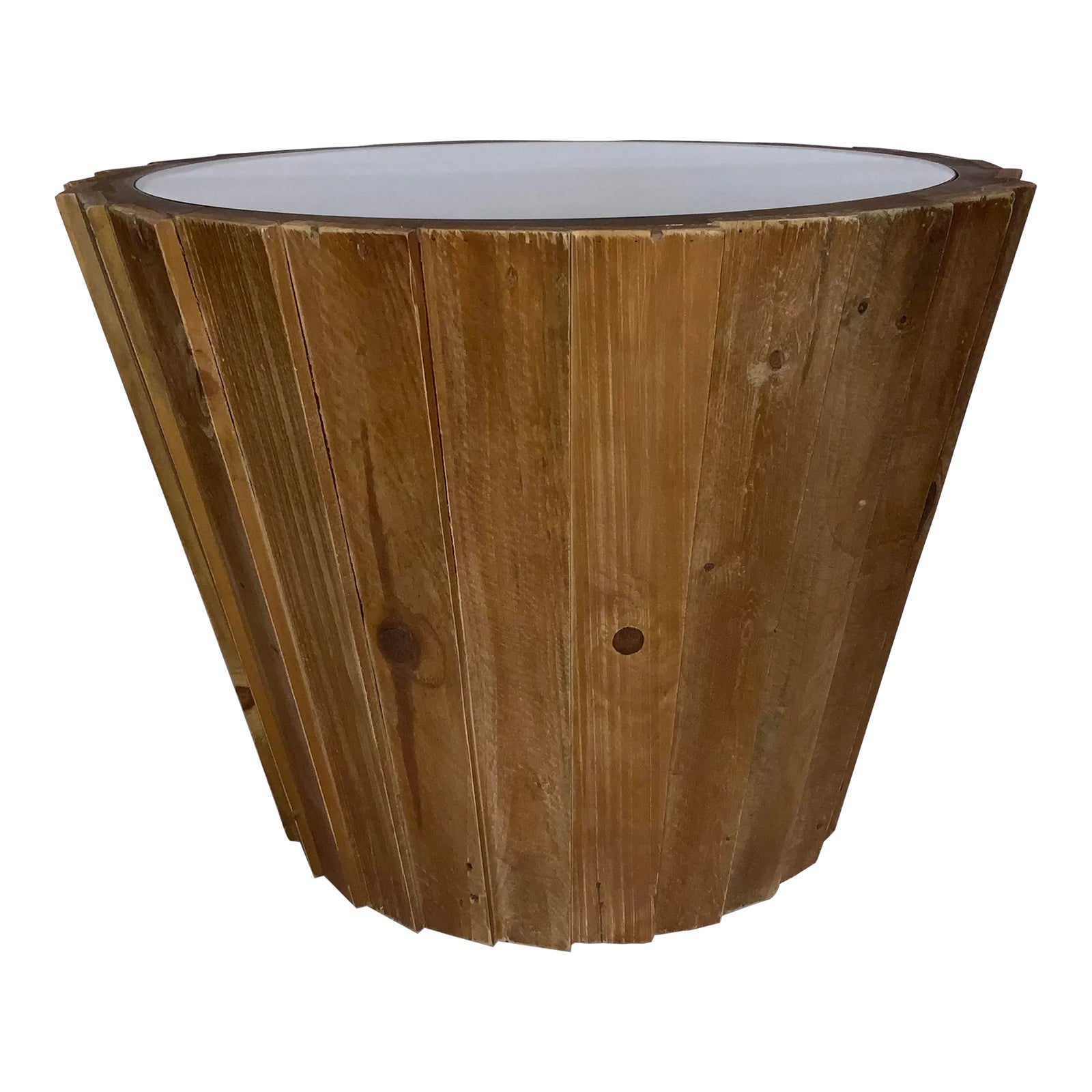 Organic Modern Natural Wood Slat Large Side Table | Chairish