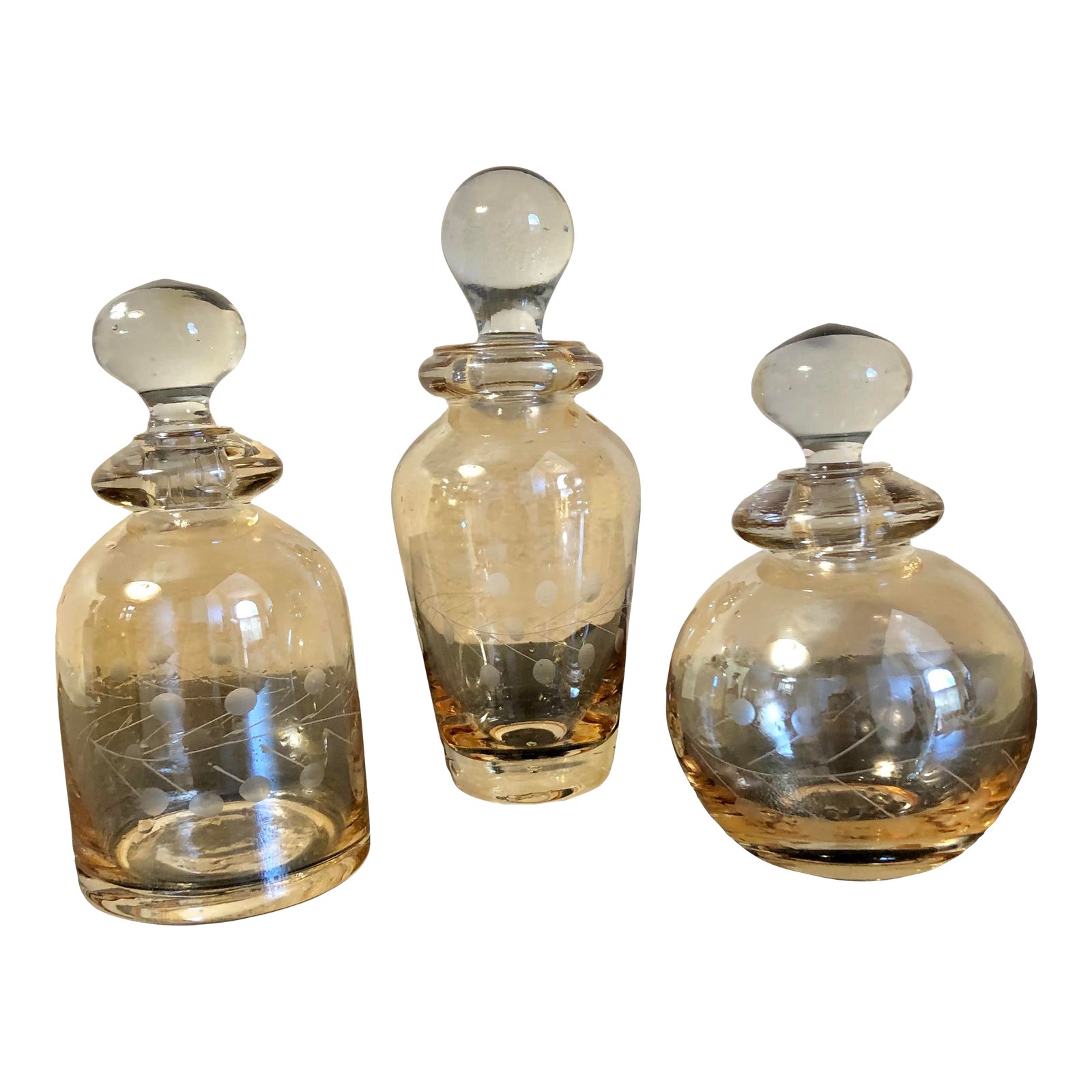 Vintage Handblown Decorative Amber Color Bottles - Set of 3 | Chairish