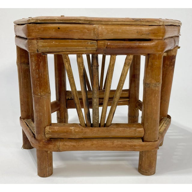 Large Vintage Scorched Bamboo Riser or Stand | Chairish