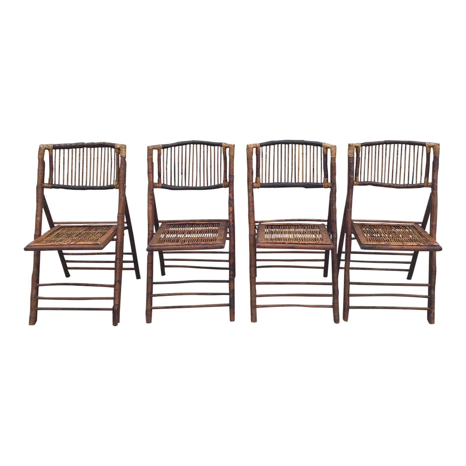 1970s Mid-Century Modern Burnished Tortoise Shell Finish Bamboo Folding ...