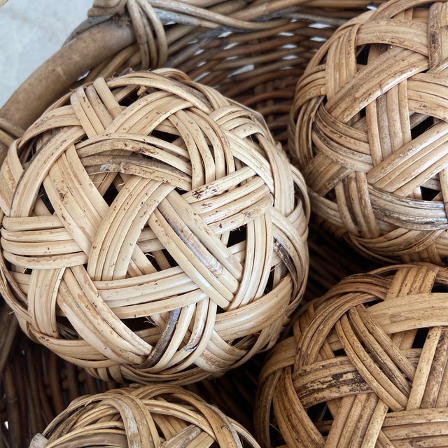 Vintage Basket With Rattan Wicker Spheres | Chairish