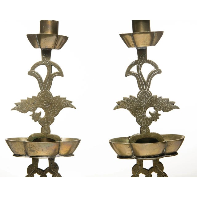 20th Century Brass Chinese Candlestick Holders- a Pair | Chairish