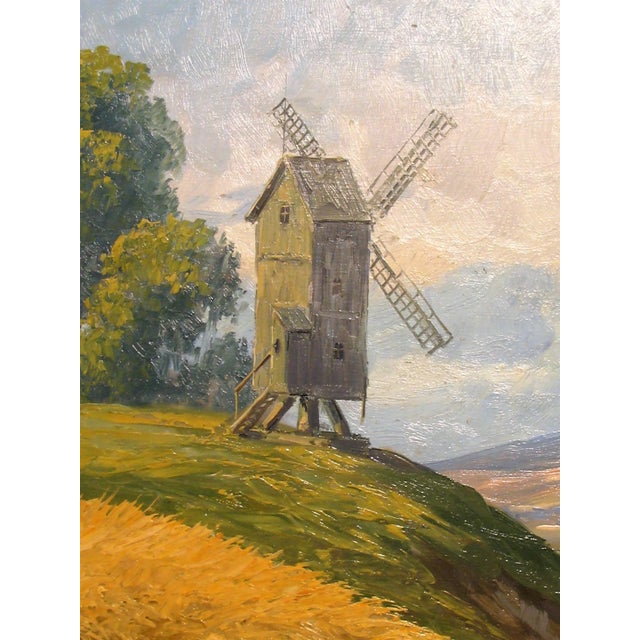 Early 20th Century Windmill Landscape Painting, Framed | Chairish