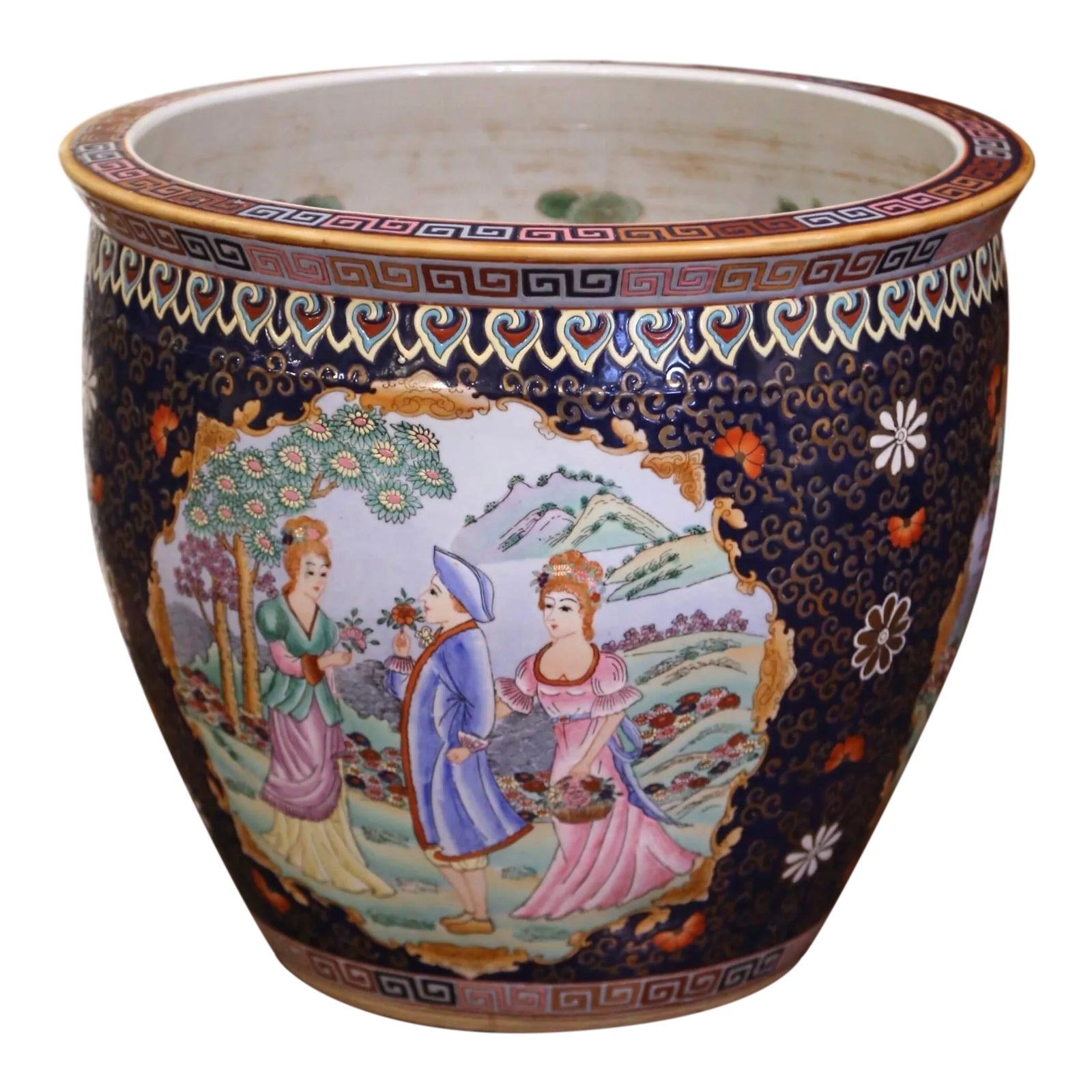 Midcentury Chinese Export Porcelain Fish Bowl With Oriental Decorations ...