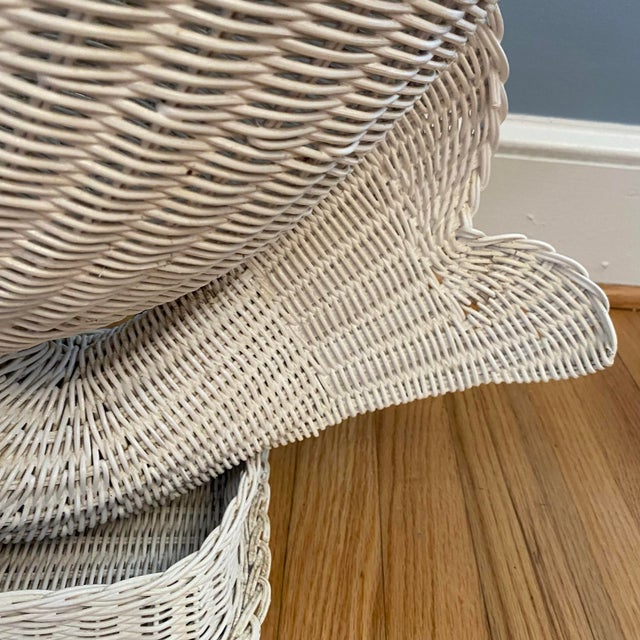1970's Shabby Chic White Wicker Whale Basket / Hamper | Chairish