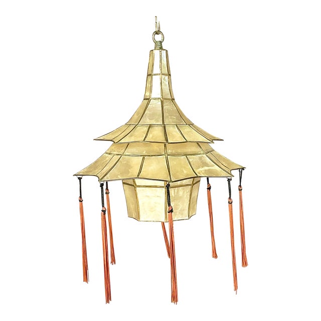 Vintage Mid-20th Century Boho Capiz Shell Pagoda Pendant | Chairish