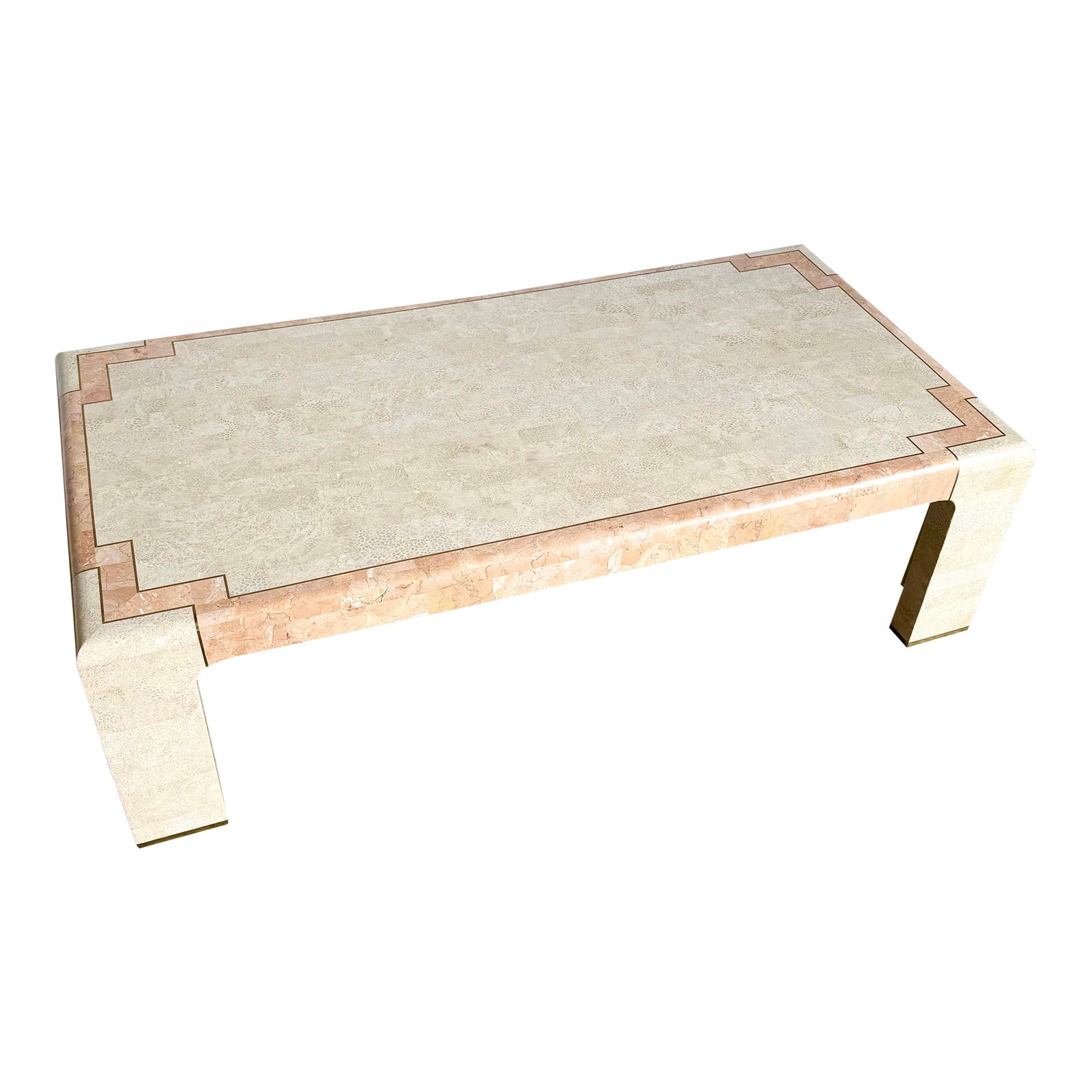 Postmodern Beige and Pink Tessellated Stone Rectangular Coffee Table ...