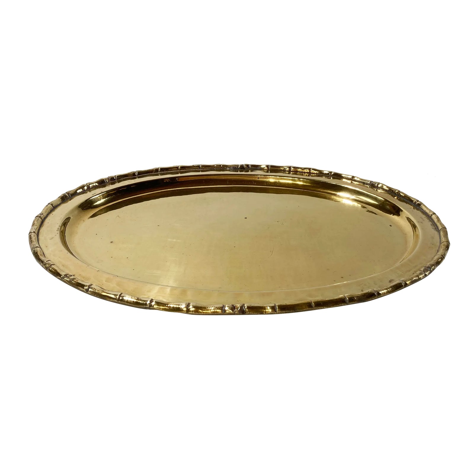 Vintage Oval Brass Faux Bamboo Rim Tray | Chairish