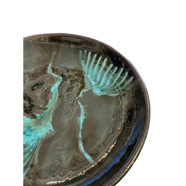 Turquise and Black Ceramic Plate from Łysa Góra, Poland, 1970s | Chairish