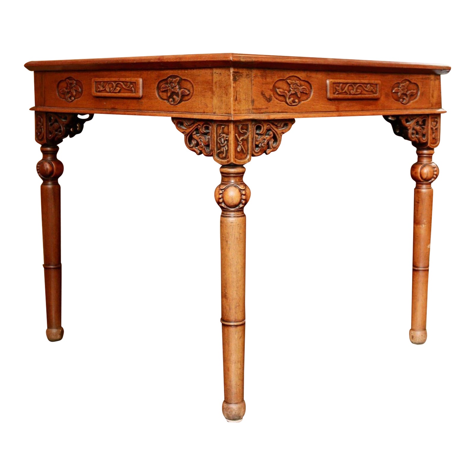 Antique Art Nouveau Style Carved Game Table | Chairish