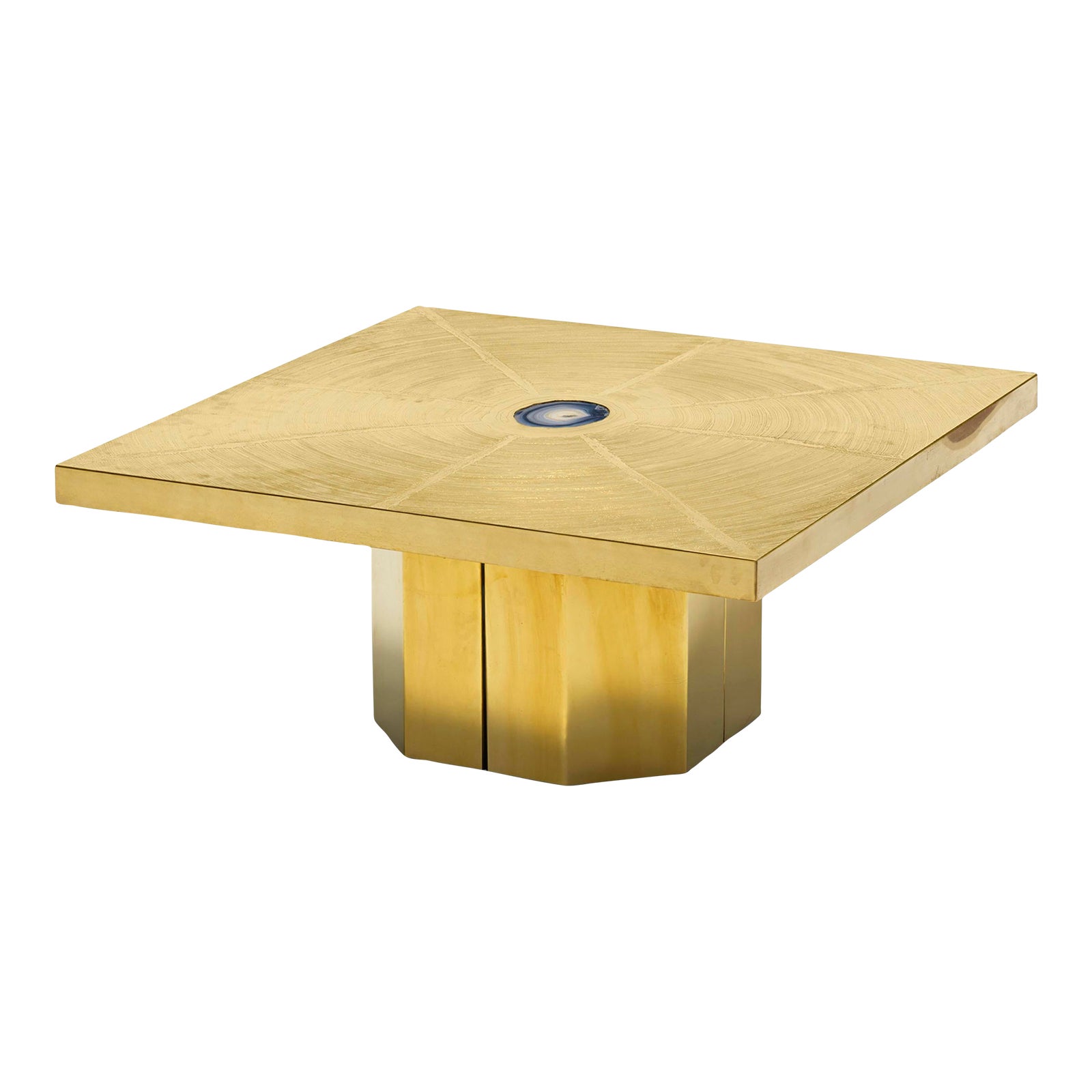 George Mathias Etched Brass and Agate Stone Pedestal Coffee Table ...