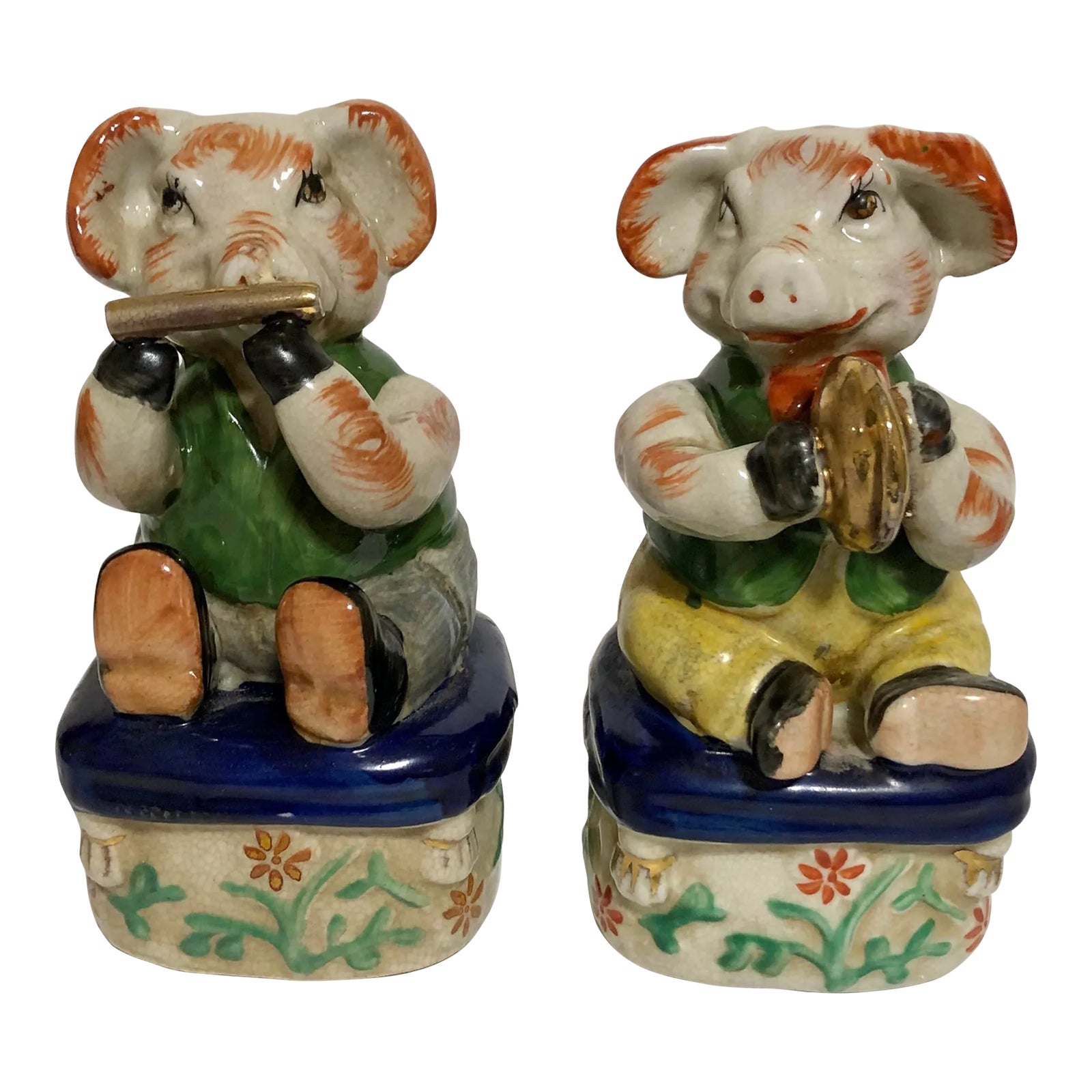 Antique 1920s English Staffordshire Style Ceramic Musical Pigs - Set of ...