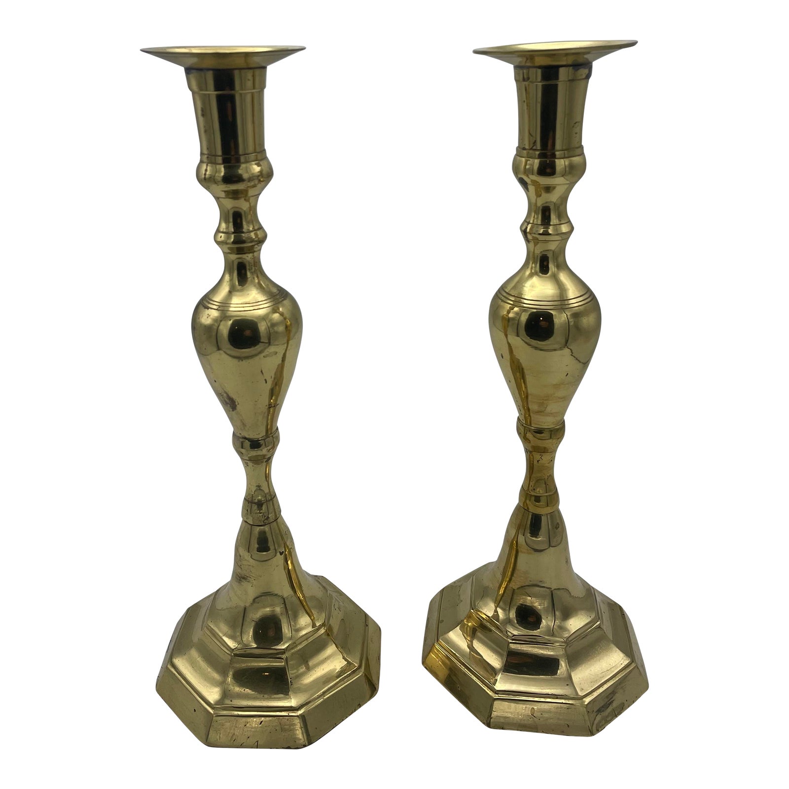 Pair of 12 Inch Tall Brass Candlesticks | Chairish