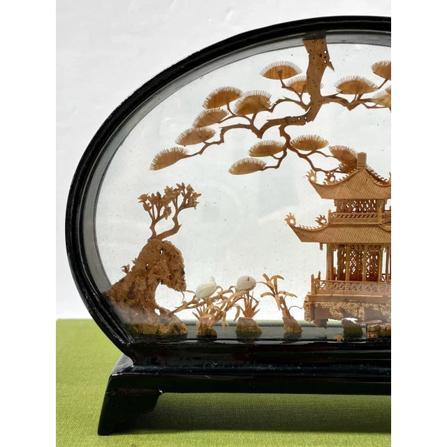 Mid 20th Century Vintage Chinese Cork Carving Pagoda Landscape Diorama ...