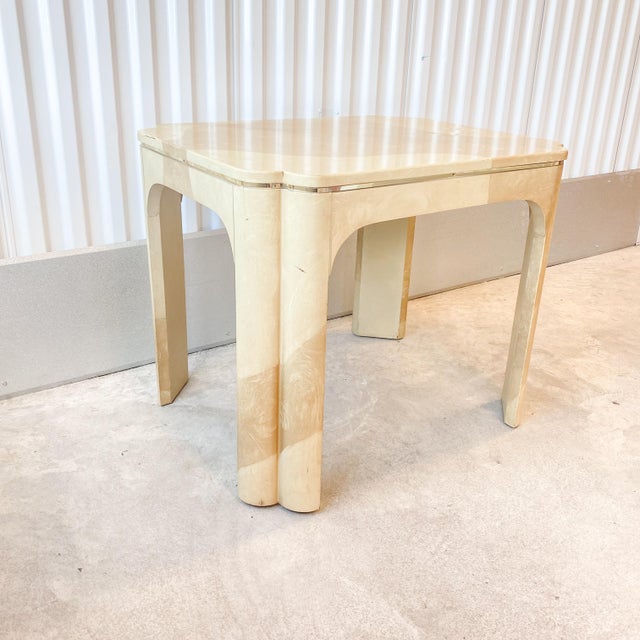 80s Faux Goatskin Lacquered Finish Side Table | Chairish