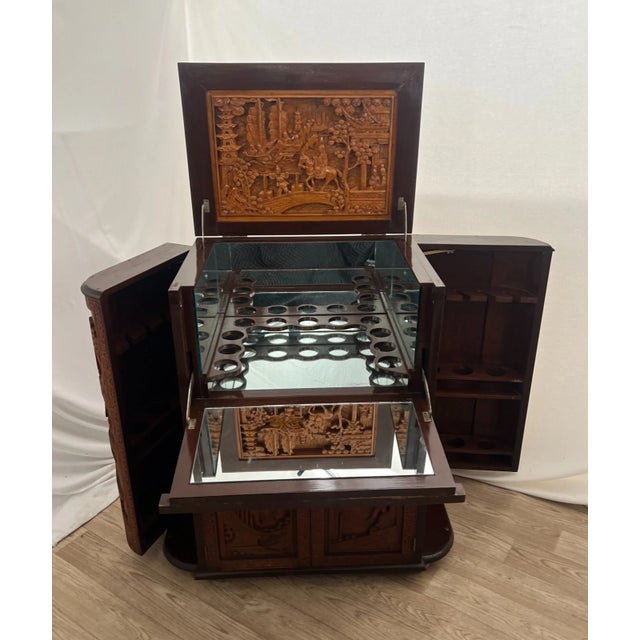 Mid Century Asian Style Bar Cabinet Serving Buffett Bottle and Glass ...