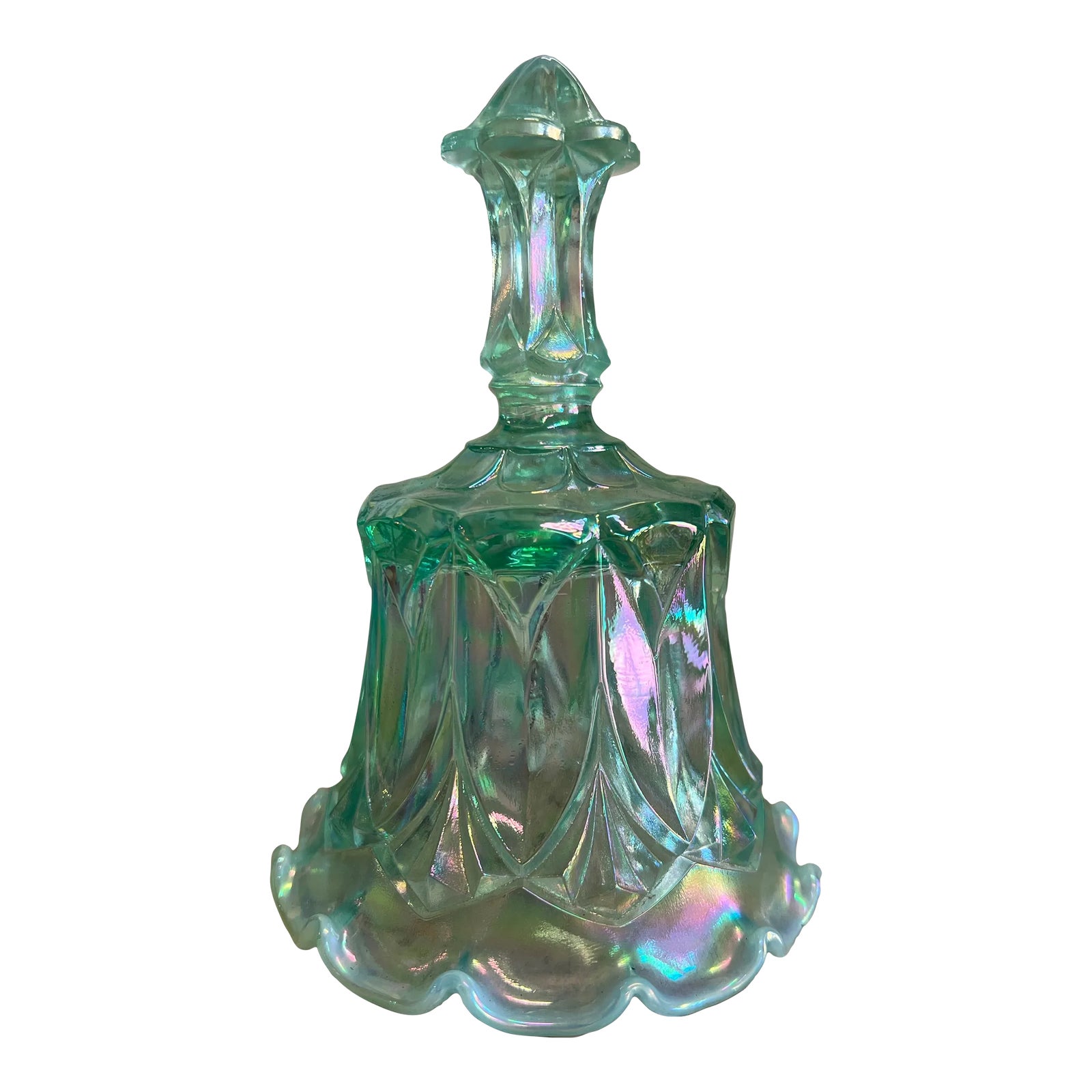 Vintage Aqua Carnival Glass Bell by Fenton | Chairish