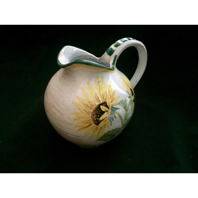 1970s Mid-Century Italian Hand Painted Ceramic Sunflower Pitcher | Chairish