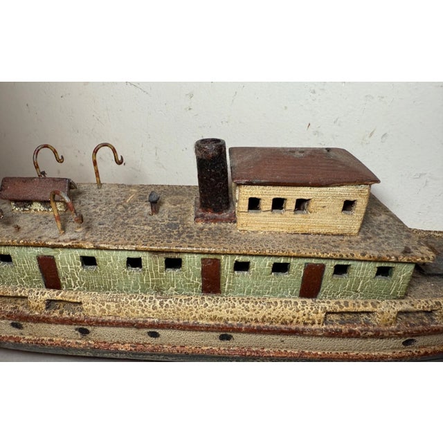 Rare Antique Handmade Carved Wood Folk Art Boat Model Tug Boat Ship ...