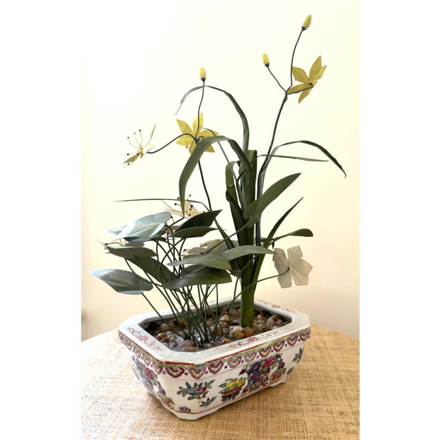 Vintage Joey Bonhage Attrib Tole Potted Flowers in Jardiniere | Chairish