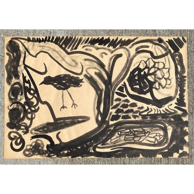 Larry Connatser Modern Landscape With Bird Painting | Chairish