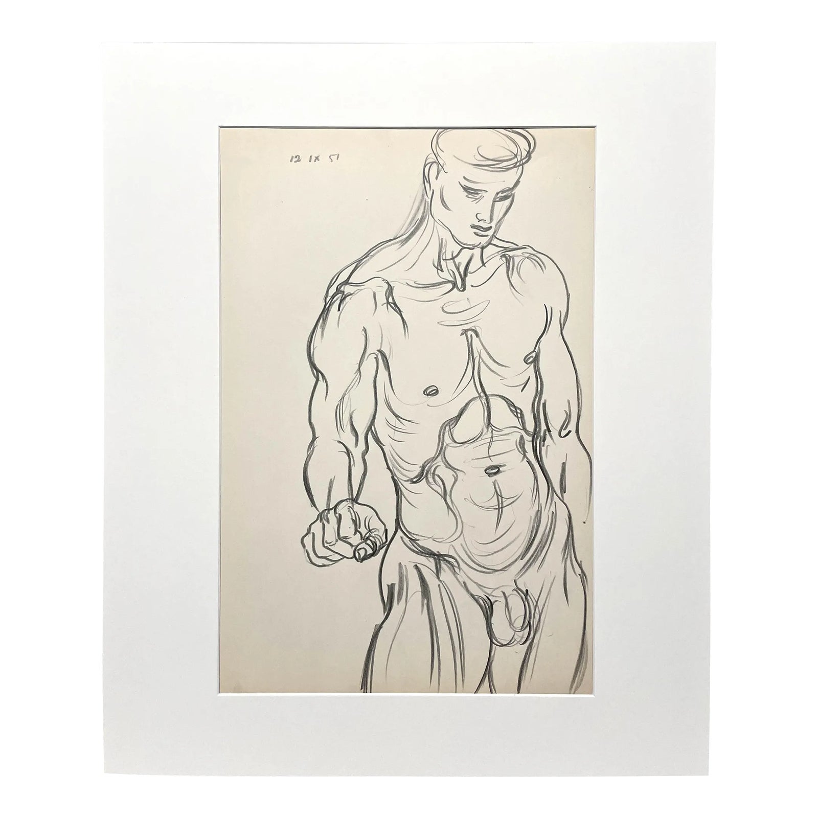Vintage Male Erotica Pencil On Paper Figure Study By Harold Haydon