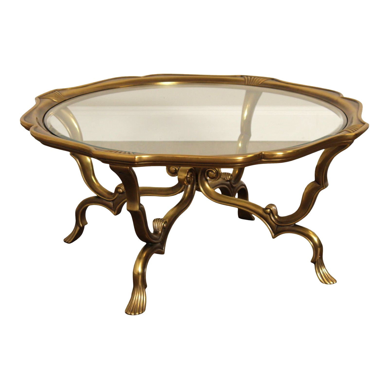 Italian Rococo Style Glass Top Brass Coffee Table | Chairish