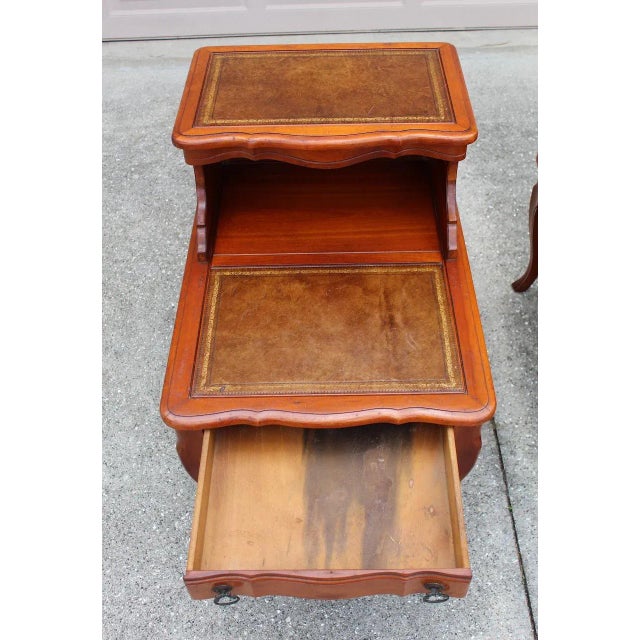 Pair of Vintage Two-Tier Leather Step Side Tables With Drawers | Chairish