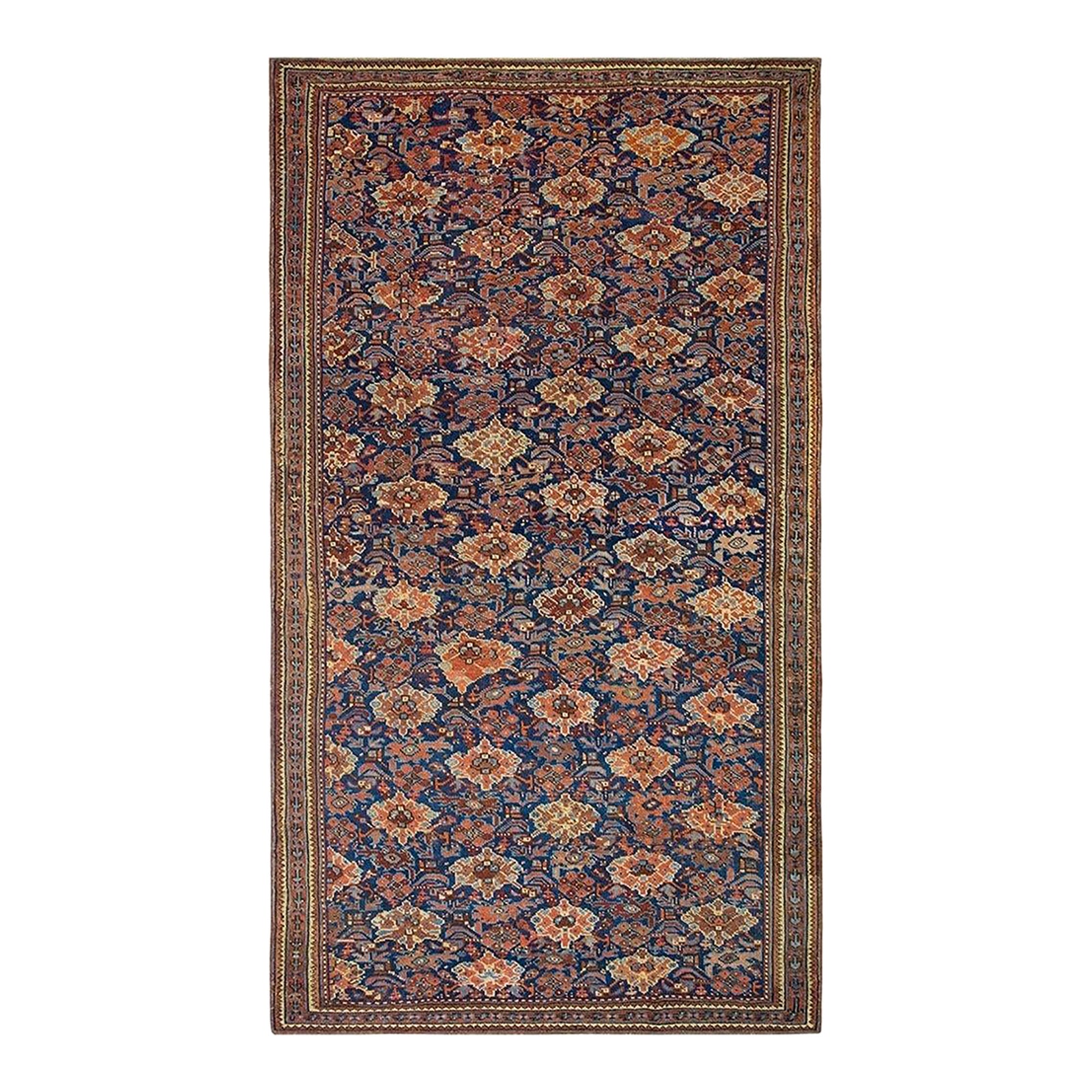 Expressive Antique Turkish Smyrna Oushak Rug in a Navy Background Color ...